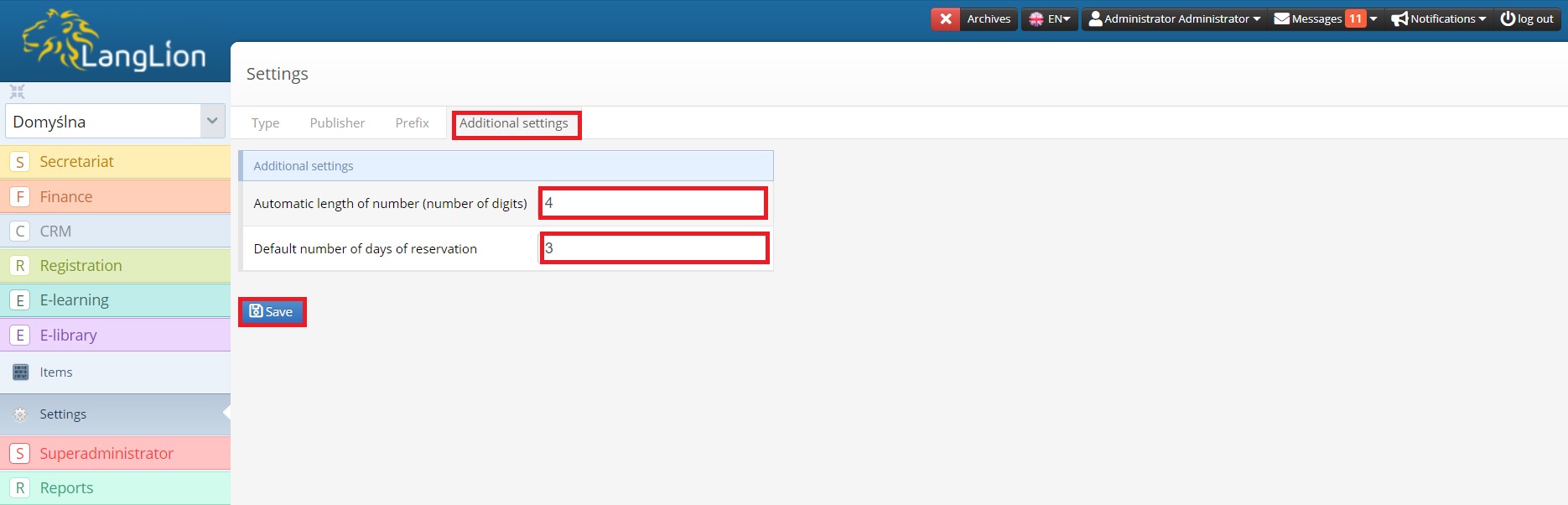 Support LangLion | E-library settings