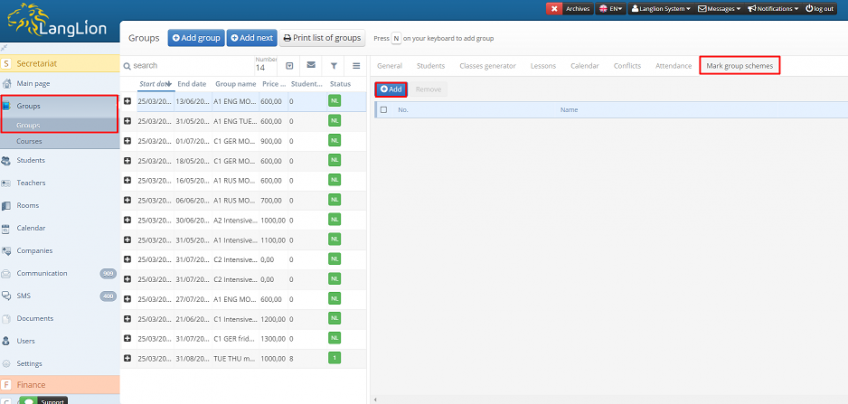 Support LangLion | Mark group schemes