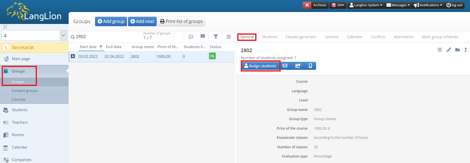 Support LangLion | How can I assign a student to the group?