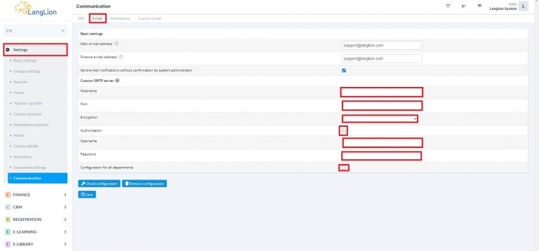 Support LangLion | Custom SMTP server